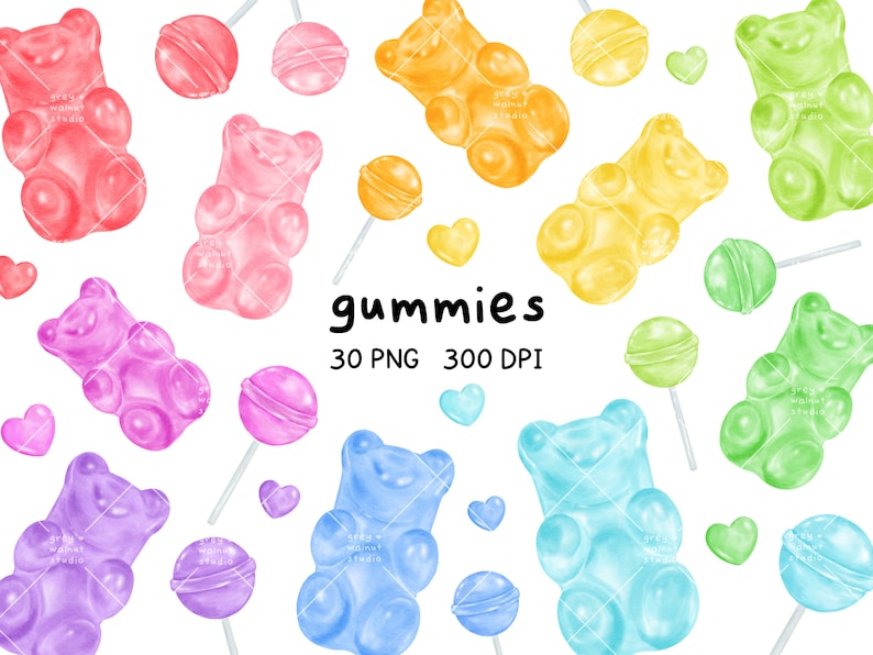 Candy Clipart, Gummy Candy Clipart, Watercolor Candies, Lollipop ...