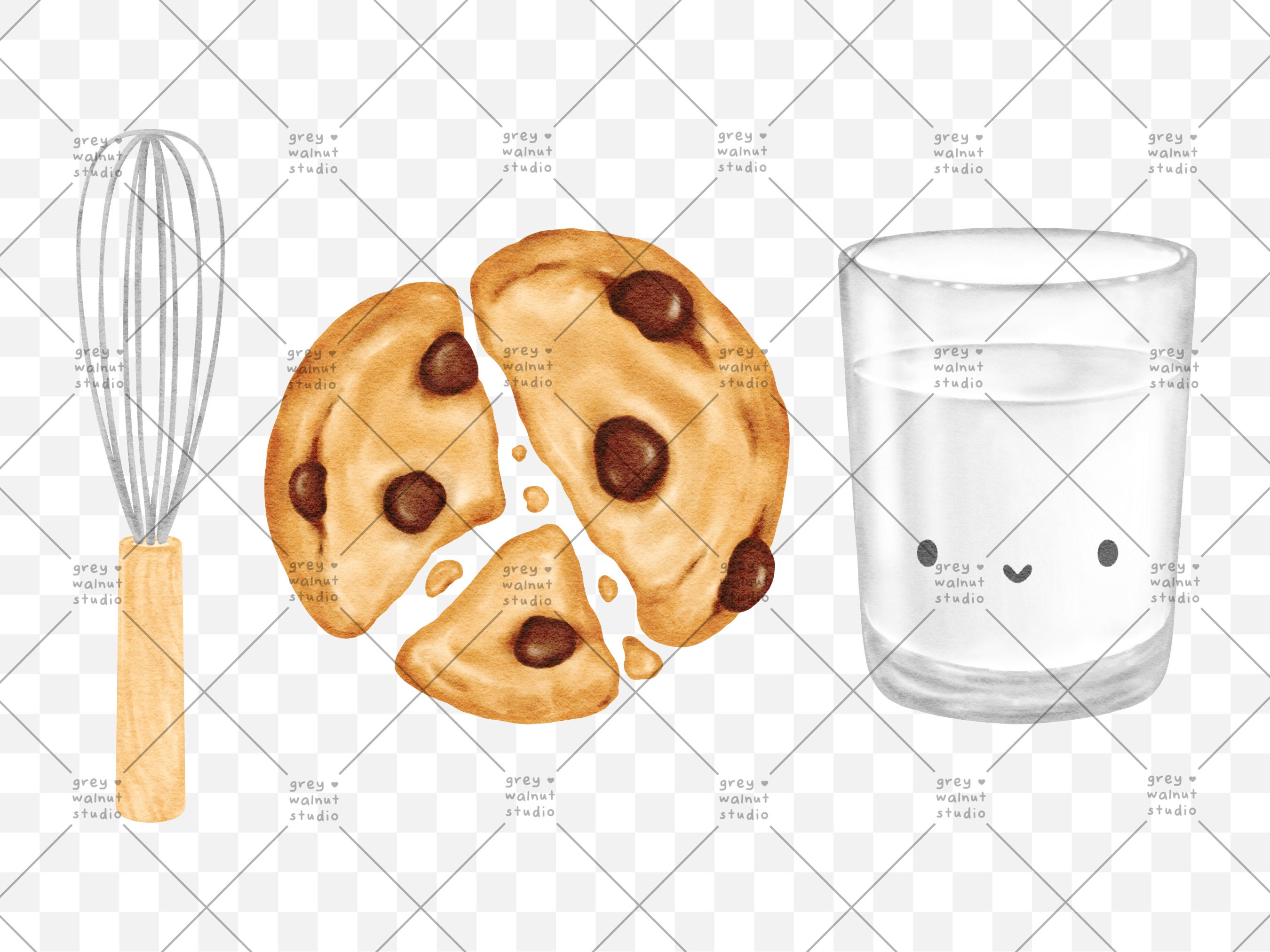 Chocolate Chip Cookies Clipart, Watercolor Cookies Clipart, Baking ...