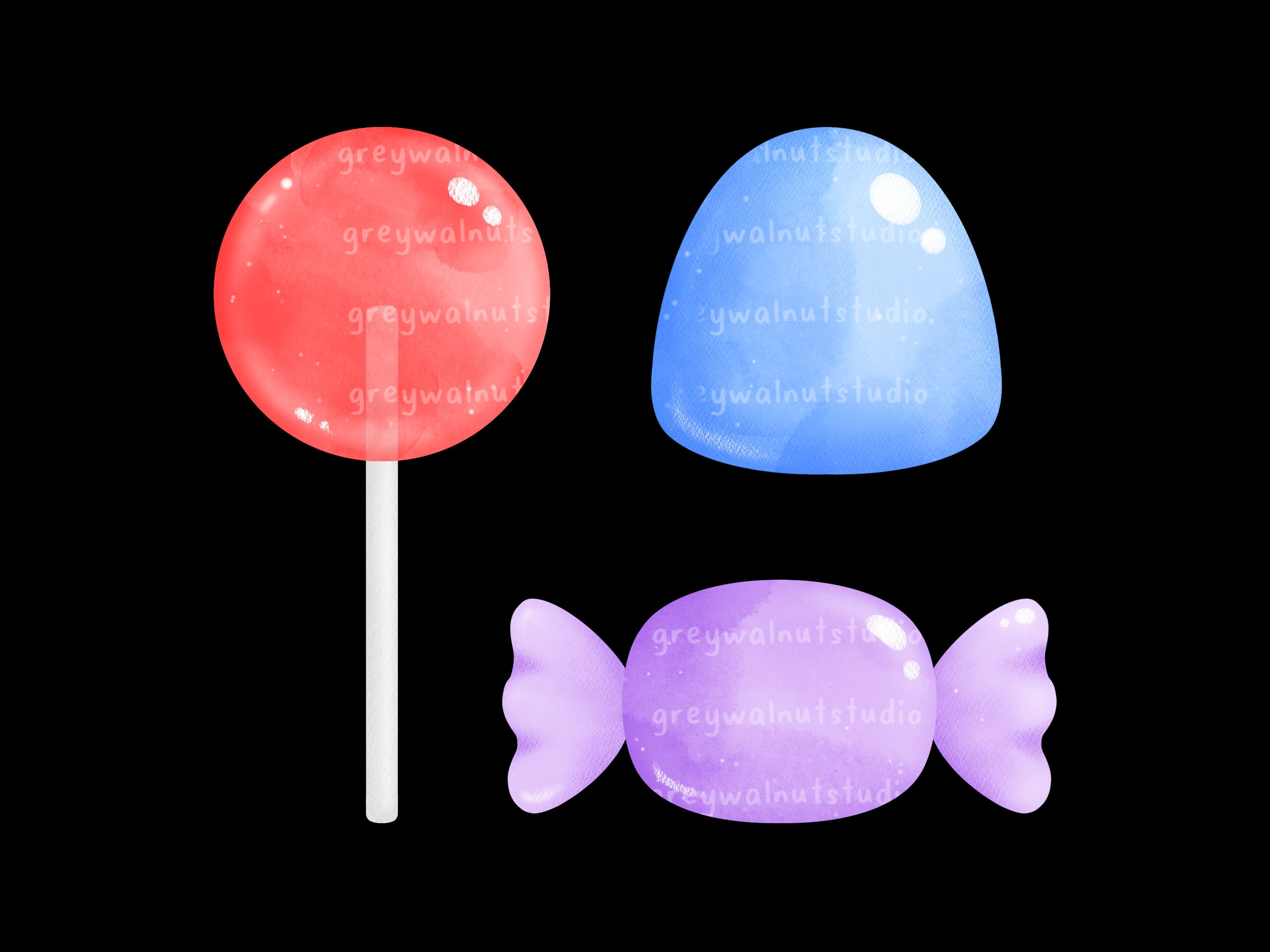 Candy Clipart, Watercolor Candy, Candies, Lollipop, Gumdrop, Candy Shop ...