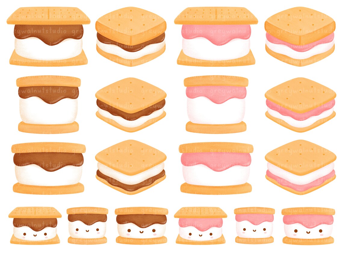 Smores Clipart, Kawaii Smores, Cute Marshmallows, Chocolate Ice Cream ...