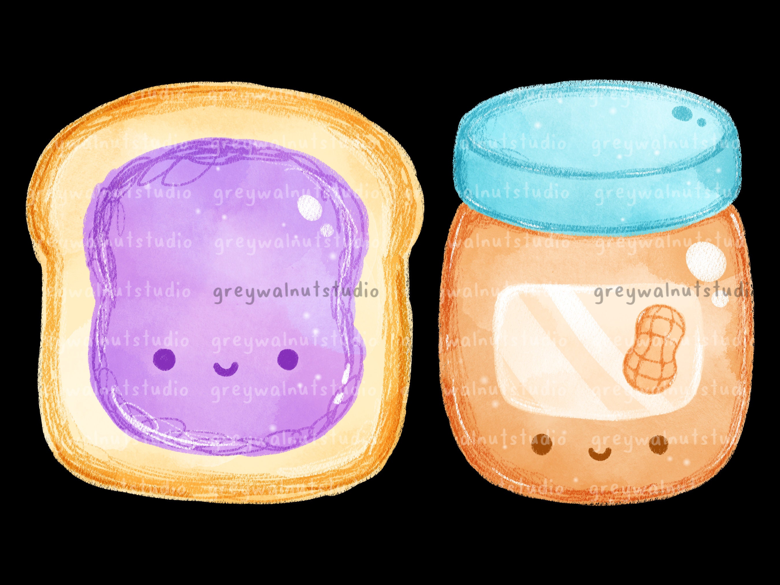 Kawaii Peanut Butter and Jelly Sandwich Clipart, Pbj, Pb and J, Grape ...