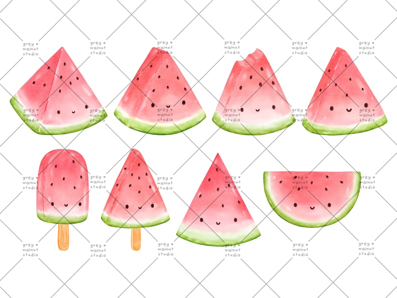 Watermelon Clipart, Watercolor Watermelon, Kawaii Watermelon Slice ...