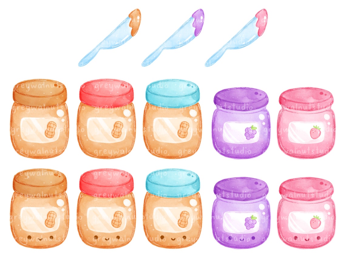 Kawaii Peanut Butter and Jelly Sandwich Clipart, Pbj, Pb and J, Grape ...