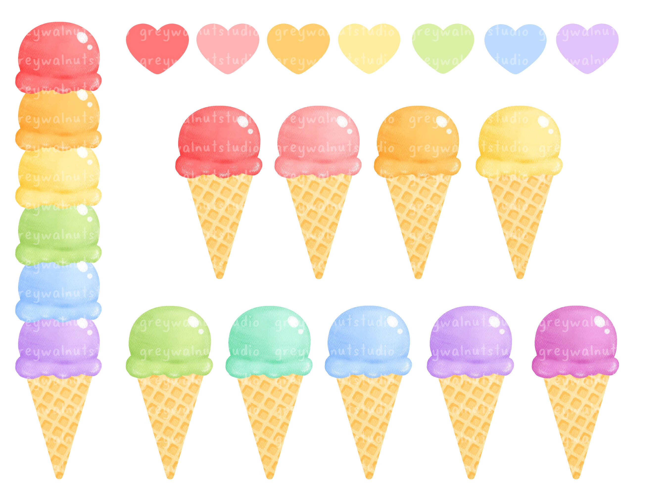 Ice Cream Cones Clipart, Waffle Cone, Rainbow Ice Cream, Ice Cream ...