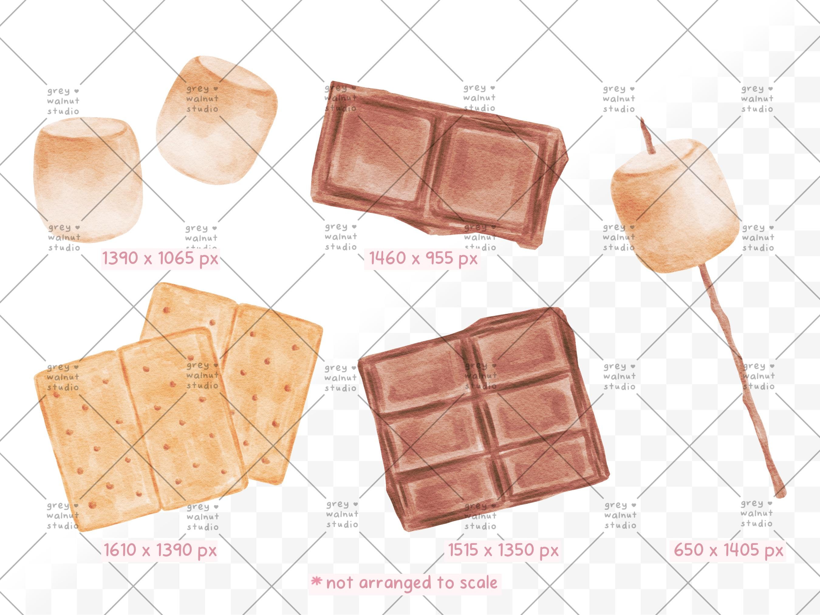 Watercolor Smores Clipart, Campfire, Toasted Marshmallow, Chocolate ...