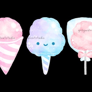 Cotton Candy Clipart, Watercolor Candies, Snow Cones, Lollipop ...