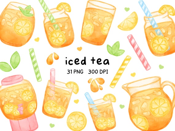 Iced Tea Clipart Lemon Ice Tea Watercolor Lemonade - Etsy