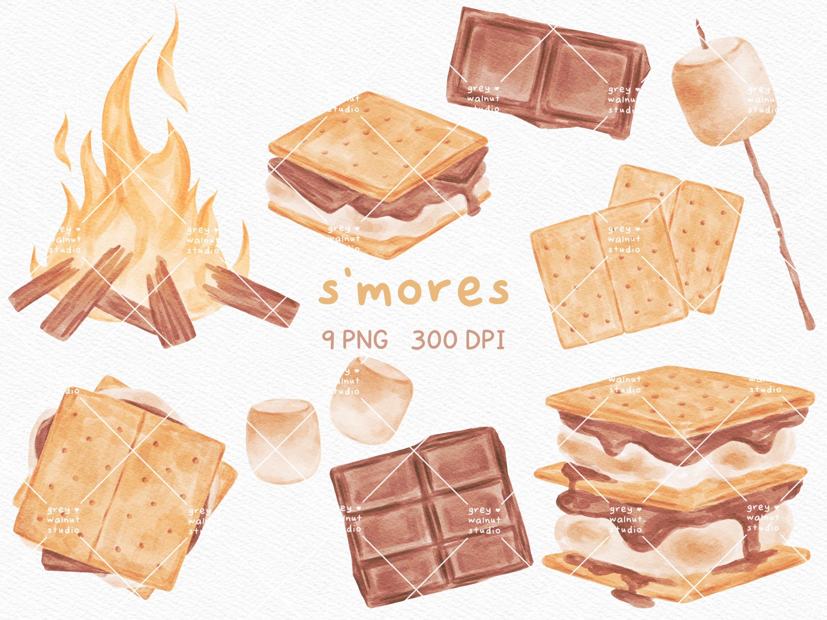 Watercolor Smores Clipart, Campfire, Toasted Marshmallow, Chocolate ...