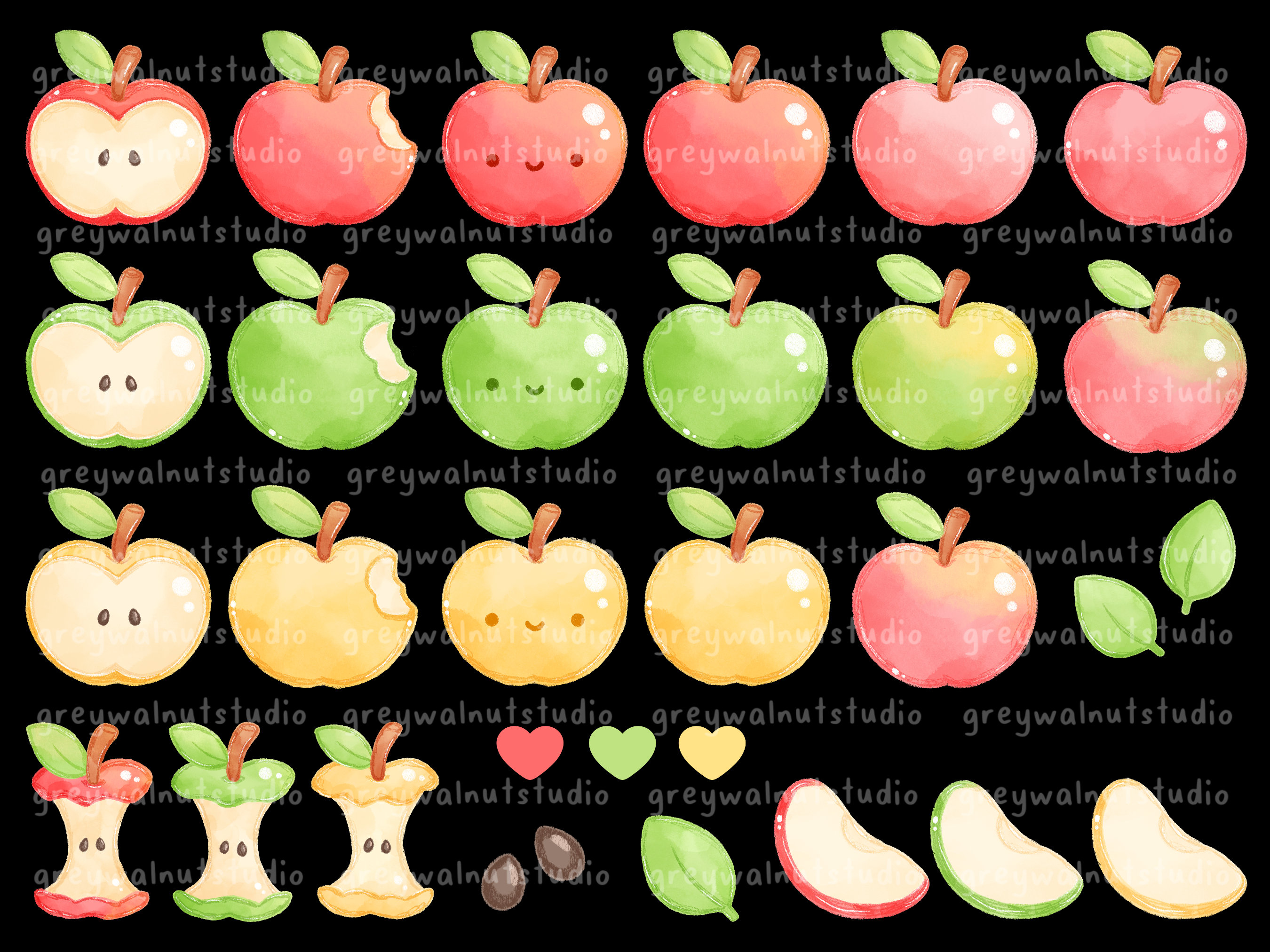 Apples Clipart, Apple, Watercolor Apples, Red Apple, Green Apple ...
