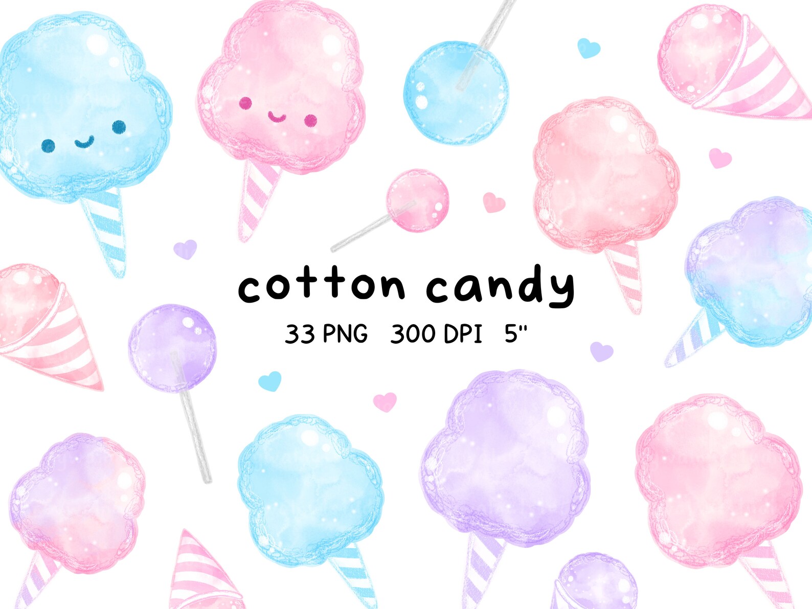 Cotton Candy Clipart Watercolor Candies Snow Cones - Etsy