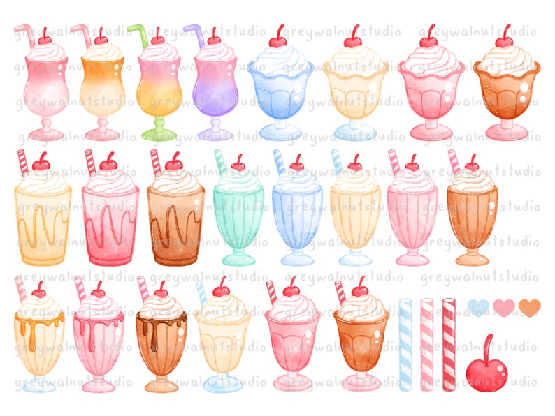 Milkshakes Clipart, Milkshake Watercolor, Strawberry Milkshake ...