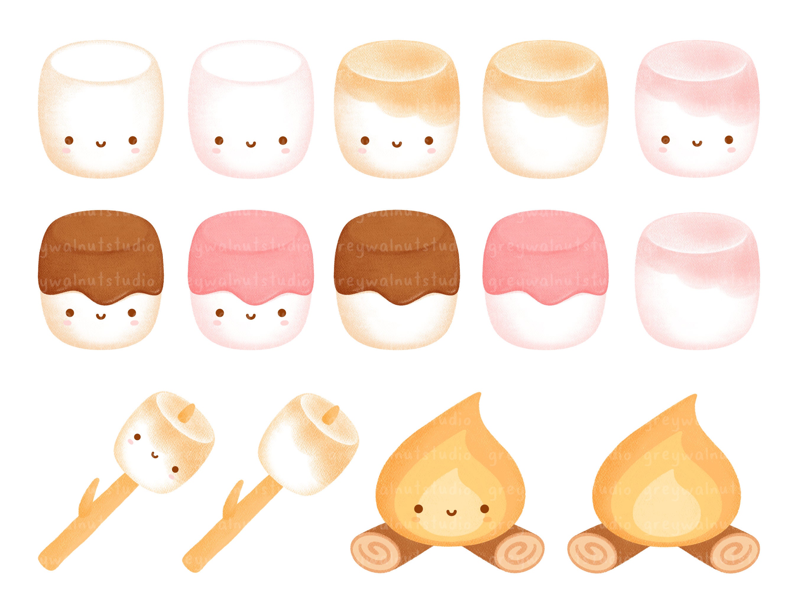Smores Clipart, Kawaii Smores, Cute Marshmallows, Chocolate Ice Cream ...