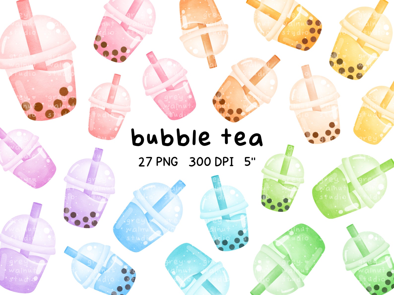 Bubble Tea Clipart, Kawaii Boba, Milk Tea, Smoothie, Milkshake, Cups ...
