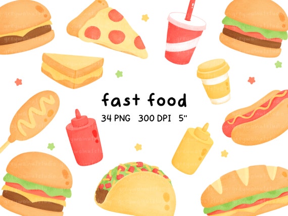 Fast Food Clipart Fast Food Illustration Burger - Etsy