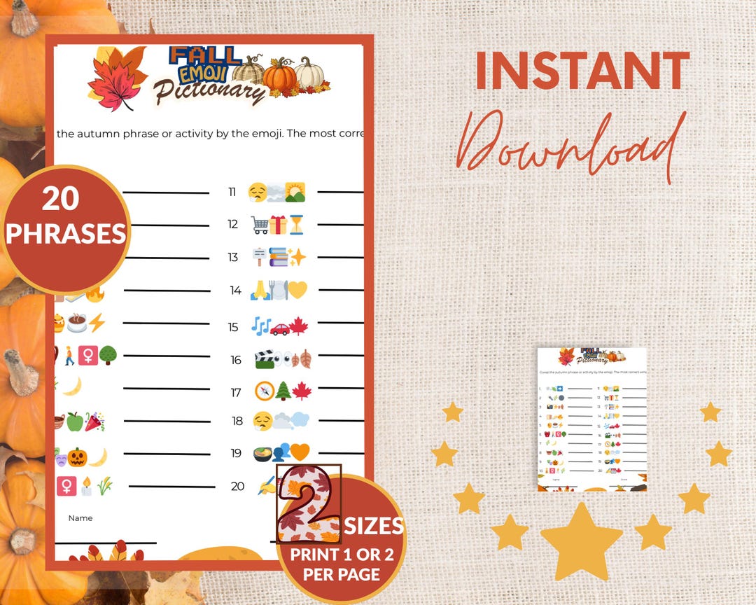 Fall Emoji Pictionary Game Printable – 20 Answer Autumn Emojipedia ...