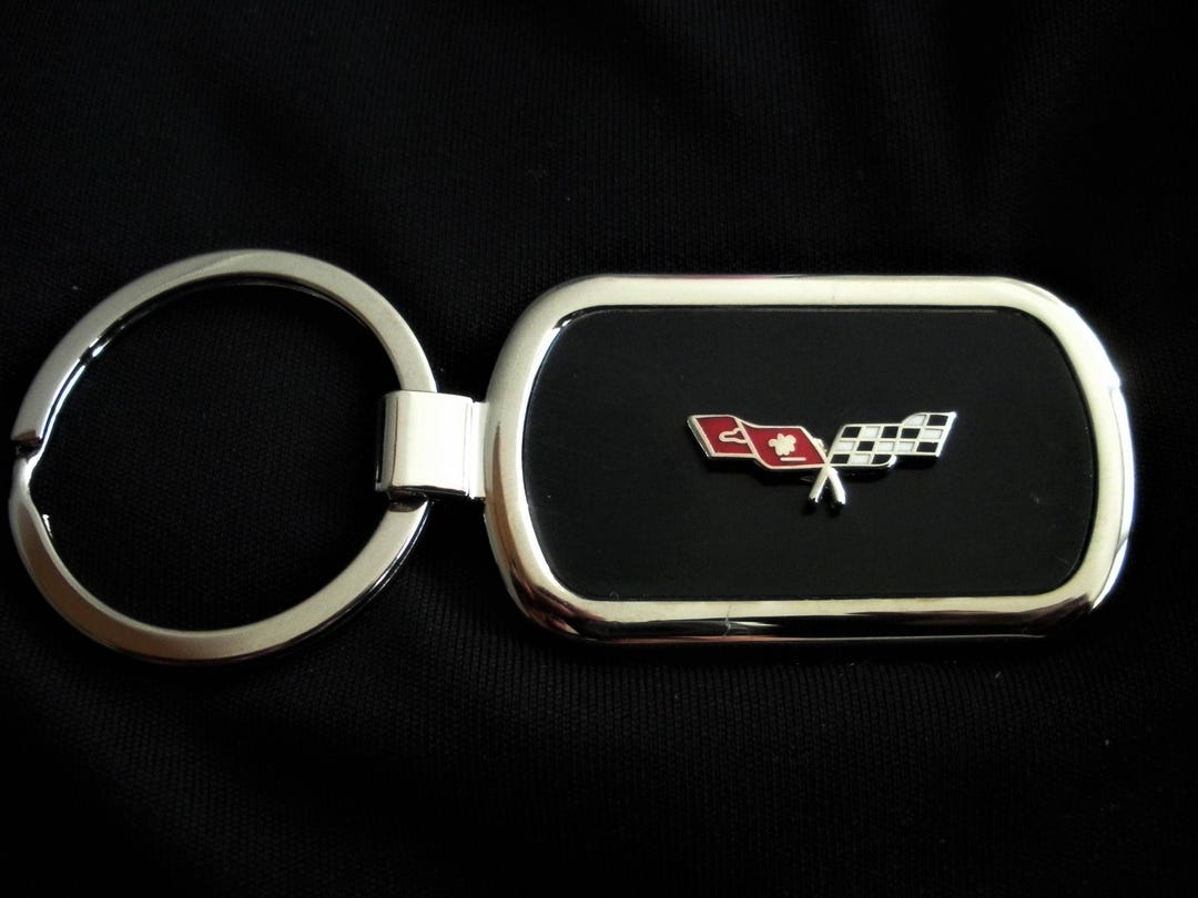 Corvette Racing Flags Black Onyx & Silver Keyring- Free Engraving ...