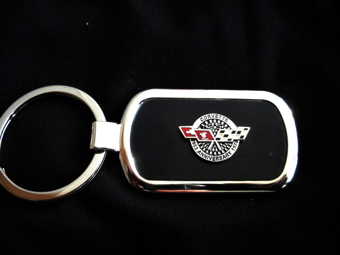 Corvette 25th Anniversary Black Onyx & Silver Keyring- Free Engraving ...
