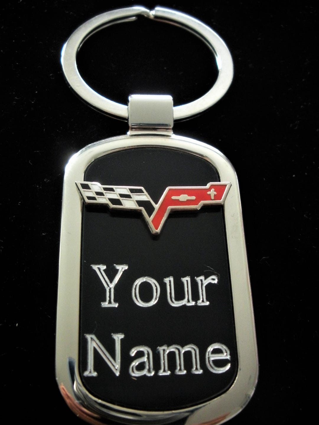 Corvette C6 Black Onyx & Silver Keyring-free Engraving Great Gift ...