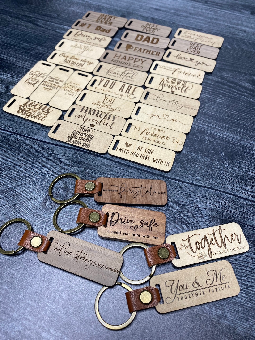 Wood and Leather Keychain, Custom Wood Keychain, Anniversary Gift ...