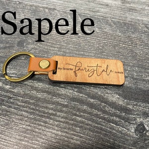 Wood and Leather Keychain, Custom Wood Keychain, Anniversary Gift ...