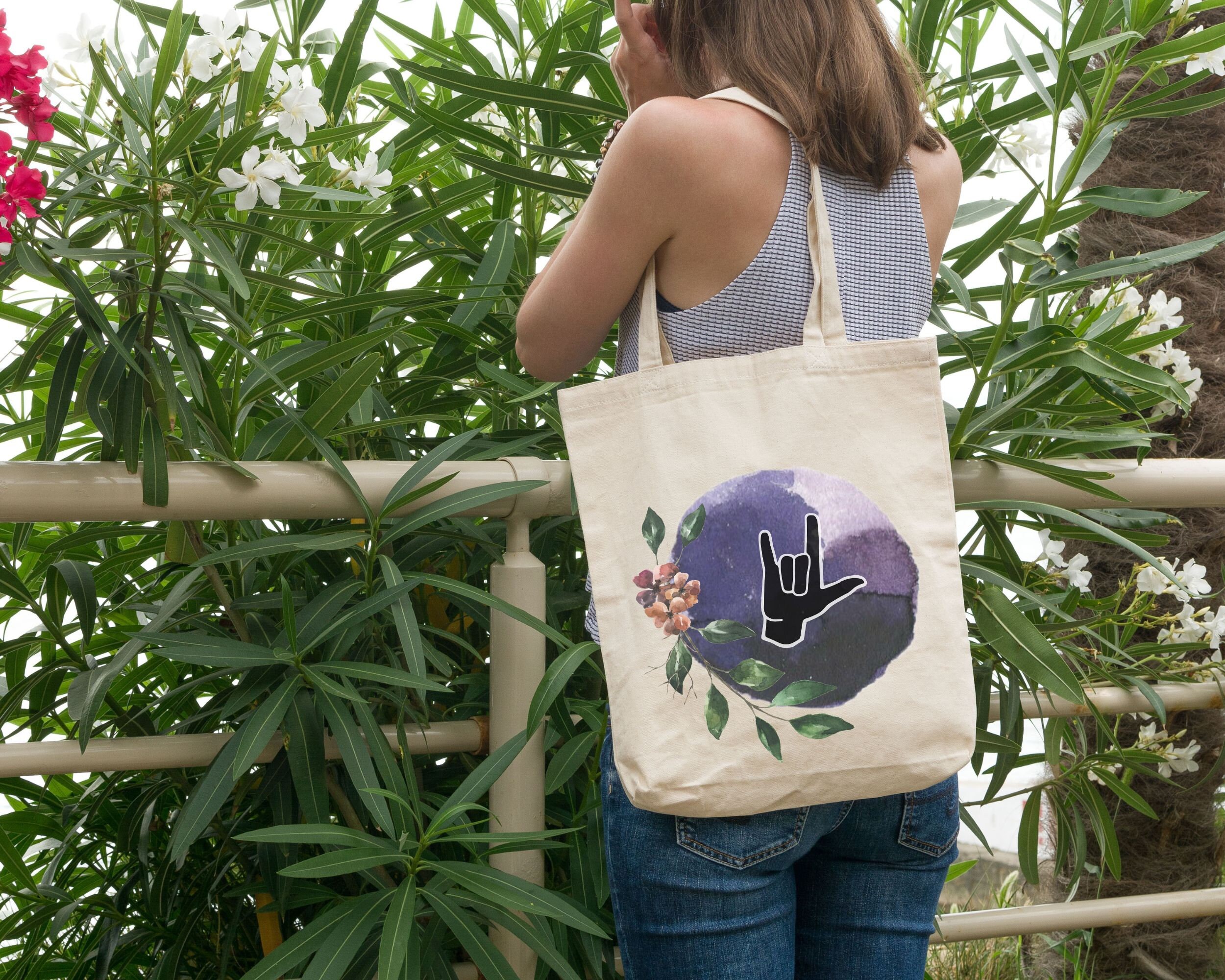 ASL Ily Hand Sign Tote Bag | Sign Language I Love You Deaf D/HH Tote ...