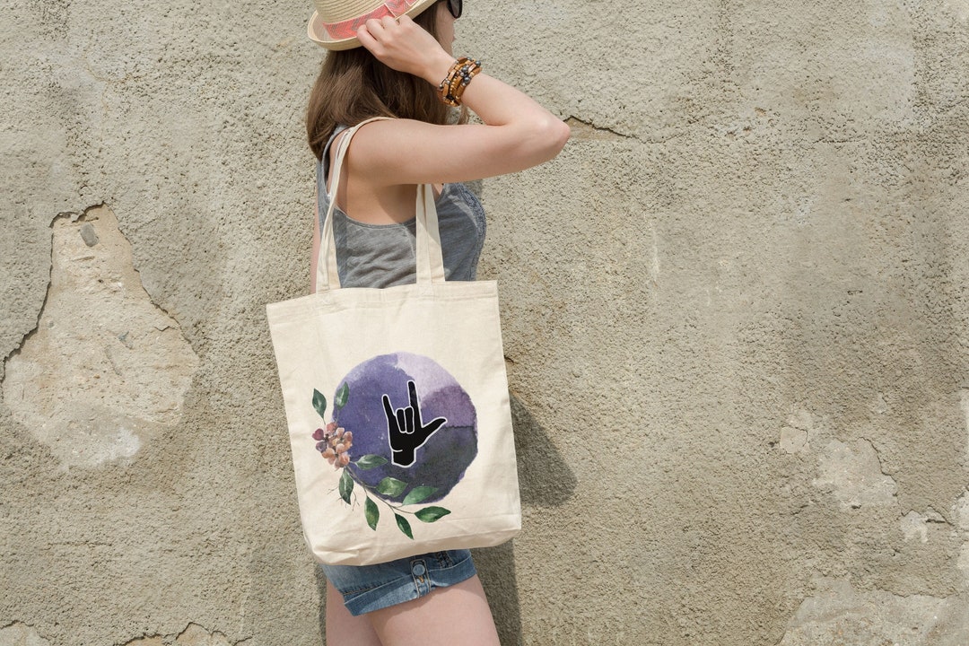 ASL Ily Hand Sign Tote Bag | Sign Language I Love You Deaf D/HH Tote ...