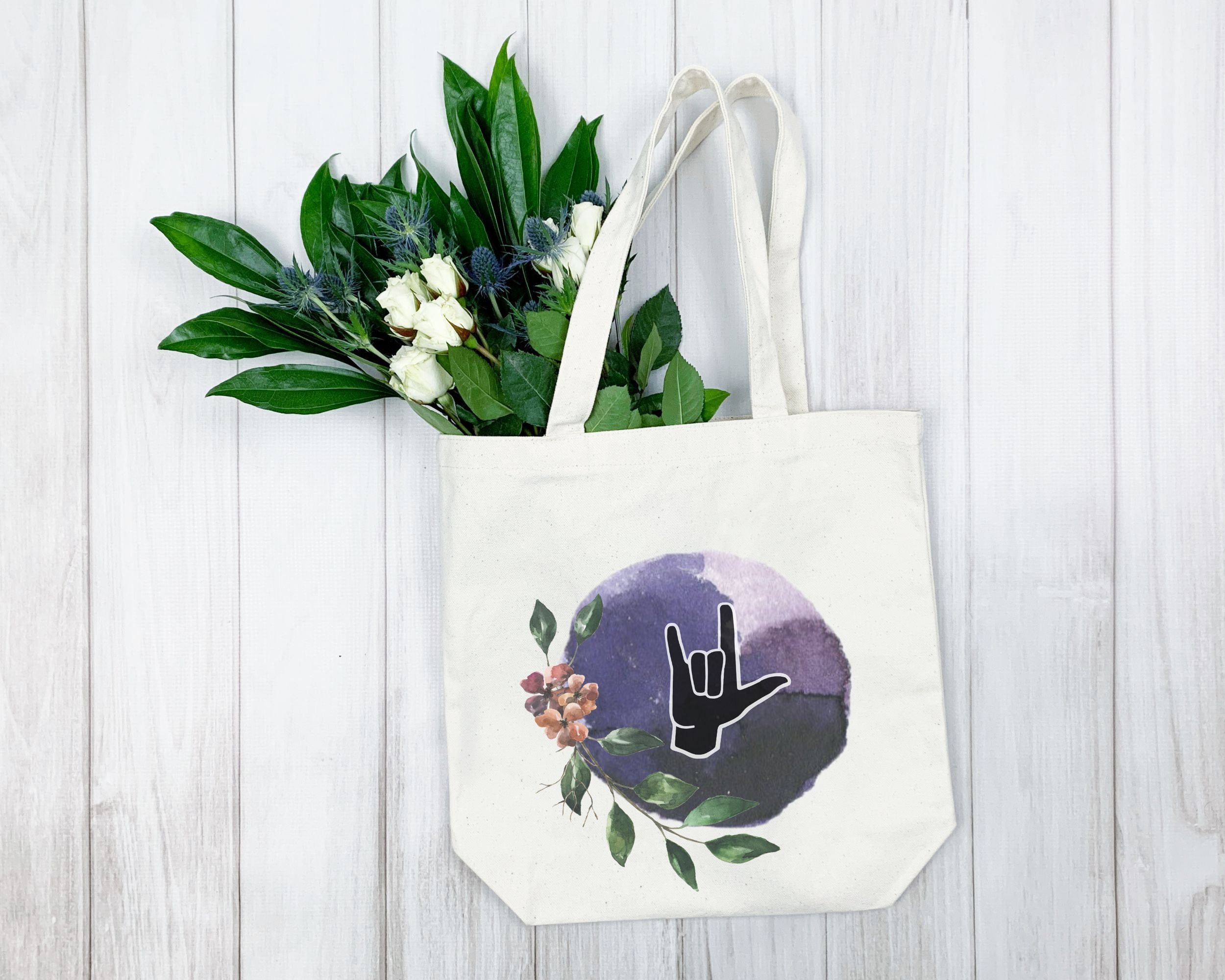 ASL Ily Hand Sign Tote Bag | Sign Language I Love You Deaf D/HH Tote ...