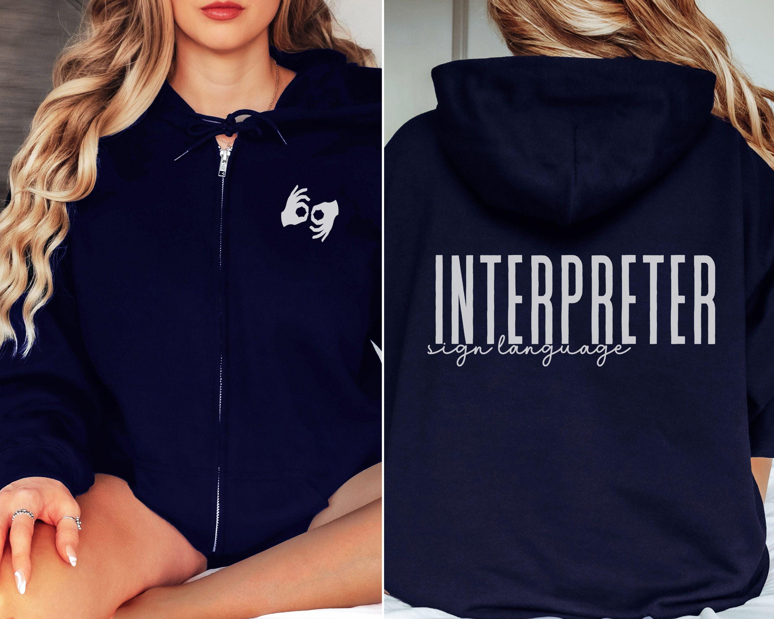Sign Language Interpreter Full Zip Hoodie - ASL Interpreter Pocket ...