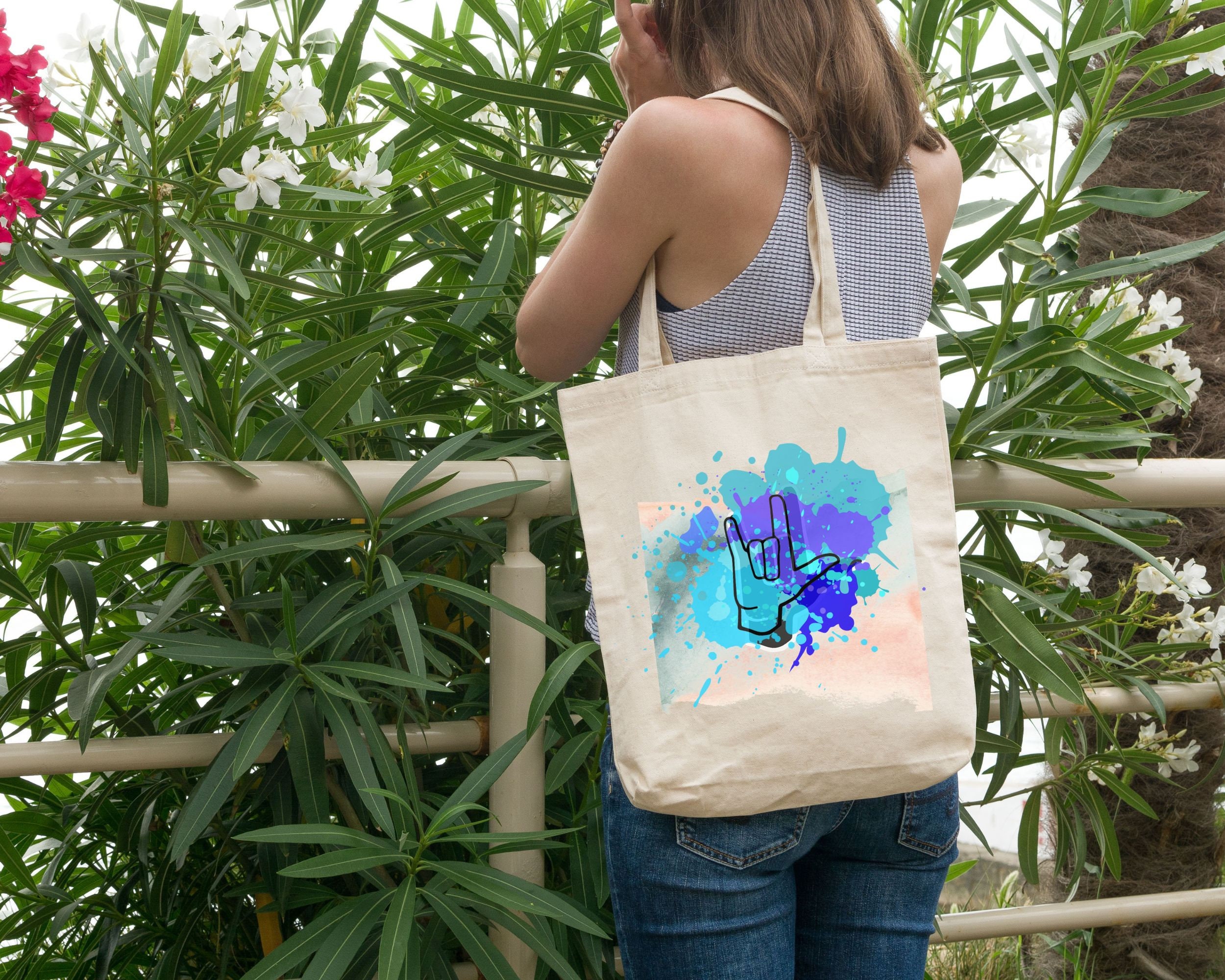 ASL Ily Hand Sign Tote Bag | Sign Language I Love You Deaf D/HH Tote ...