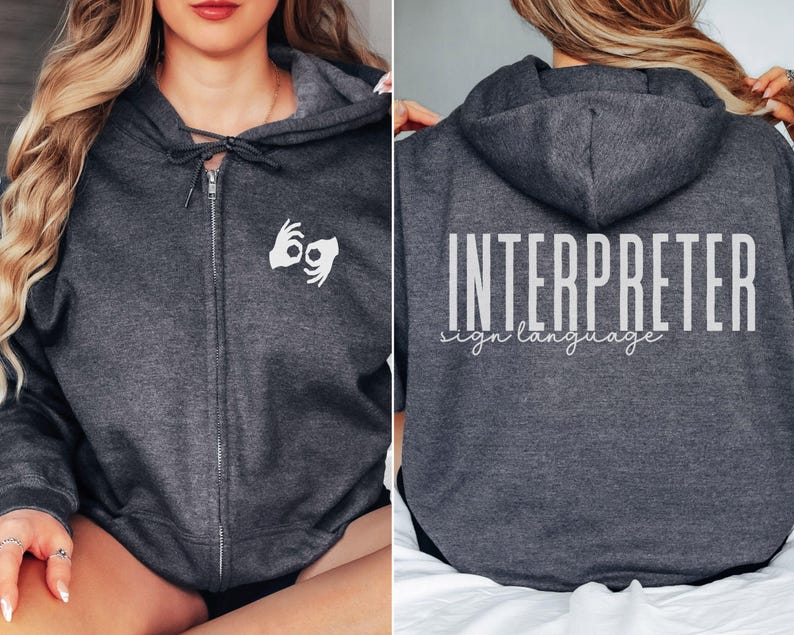 Sign Language Interpreter Full Zip Hoodie - ASL Interpreter Pocket ...