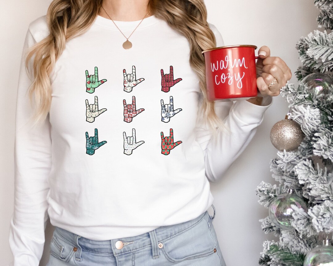 ASL Ily Hands Christmas Patterns American Sign Language Tee - Gift for ...