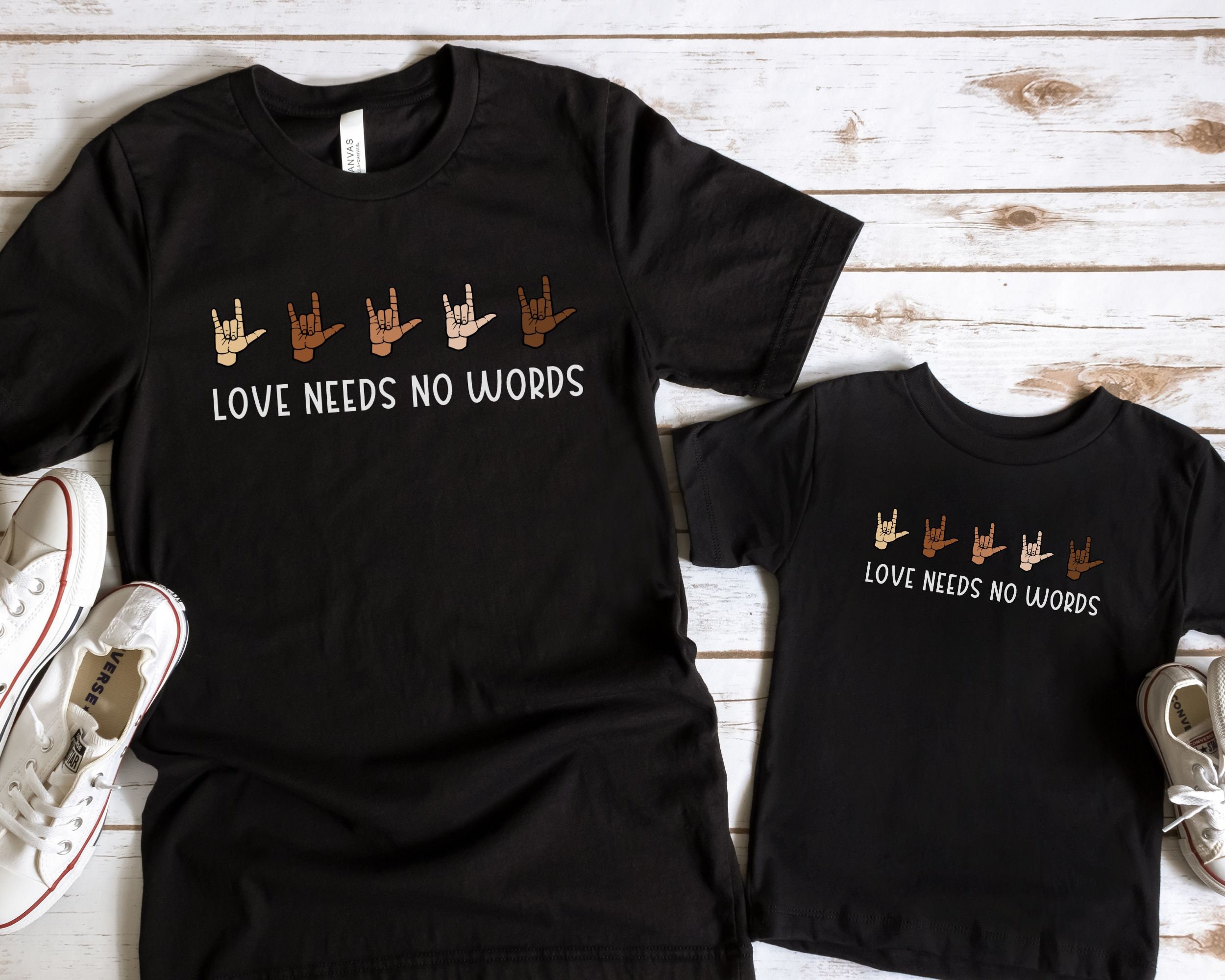 ASL Ily American Sign Language - Love Needs No Words Tee - Gift for ...