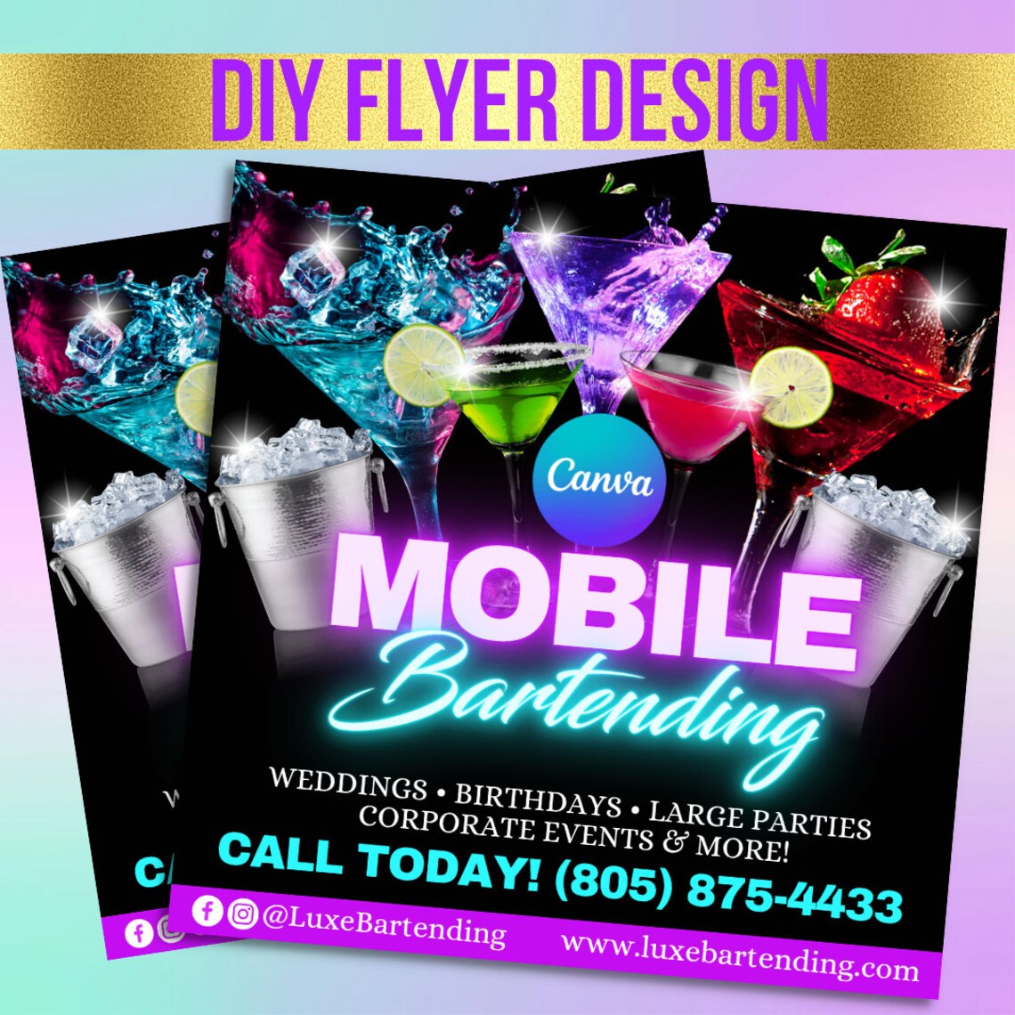 DIY Mobile Bartending Flyer Template | Canva Bartending Template - Etsy