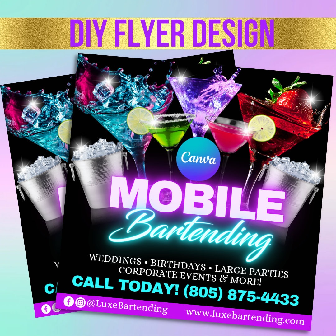 DIY Mobile Bartending Flyer Template | Canva Bartending Template - Etsy
