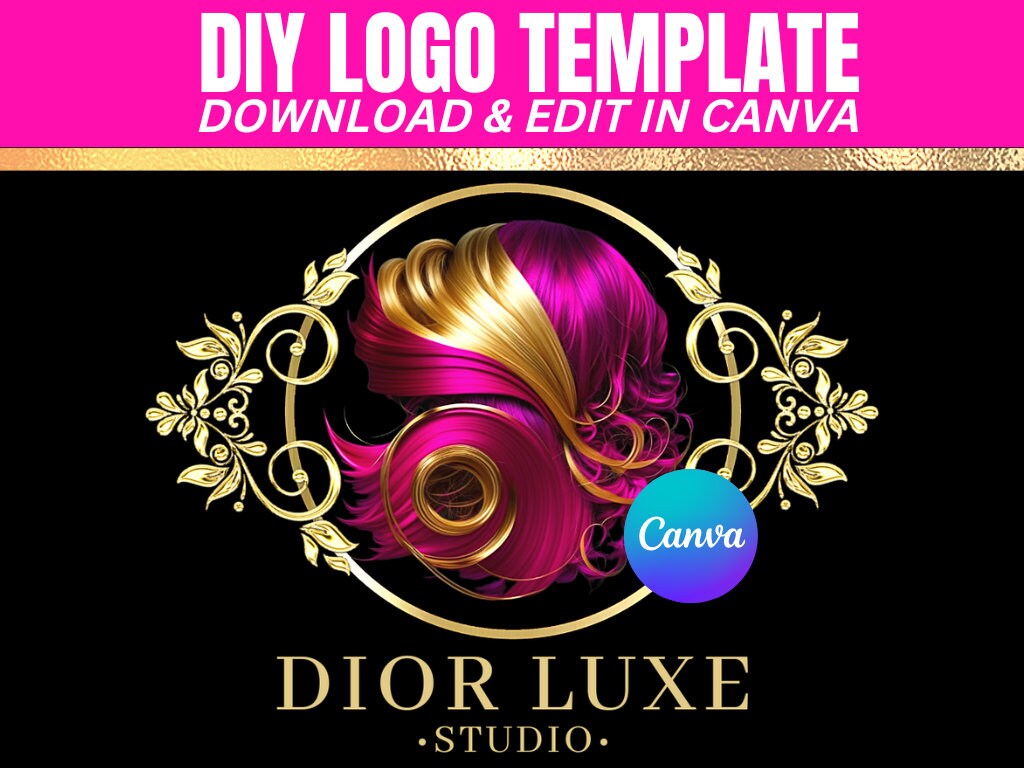 Pink & Gold Logo, DIY Logo, Salon Logo, Luxury Logo, Glam Logo, Glitter ...