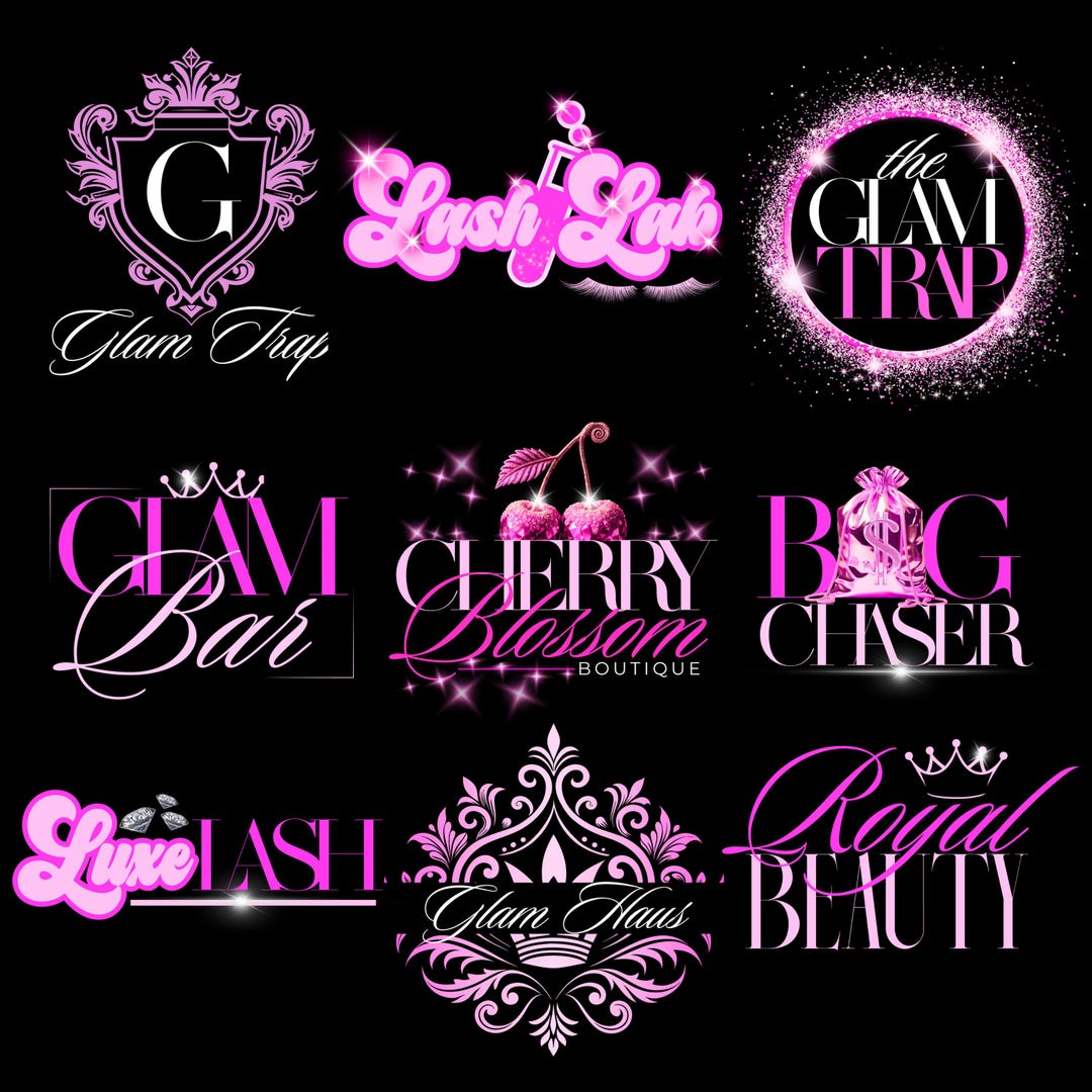 Editable Glam Logo Set | 9 Pink Business Logos | Canva Pro Template ...