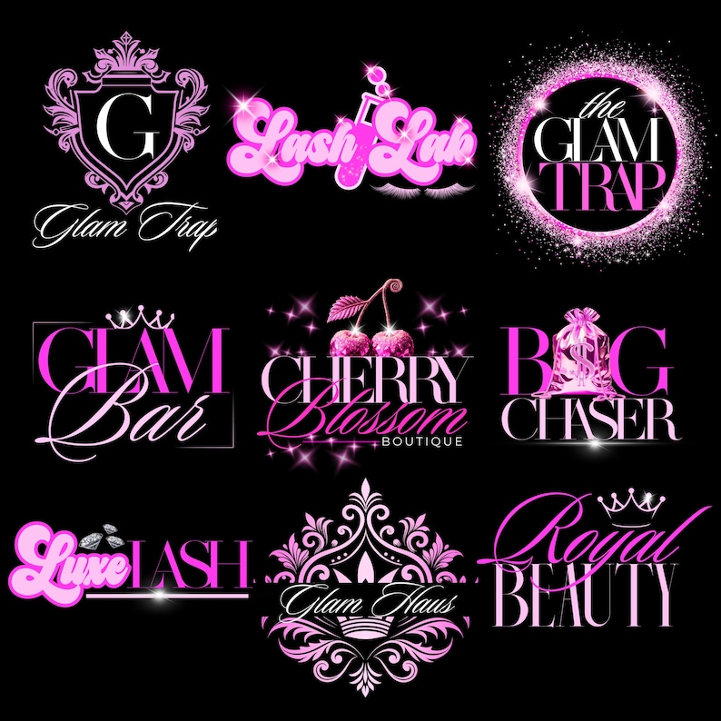 Editable Glam Logo Set | 9 Pink Business Logos | Canva Pro Template ...