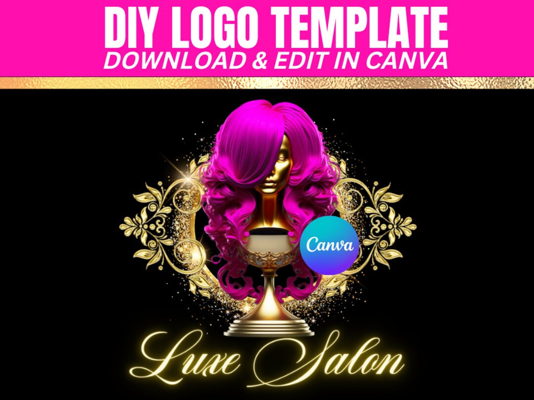 Pink & Gold Logo, DIY Logo, Salon Logo, Luxury Logo, Glam Logo, Glitter ...