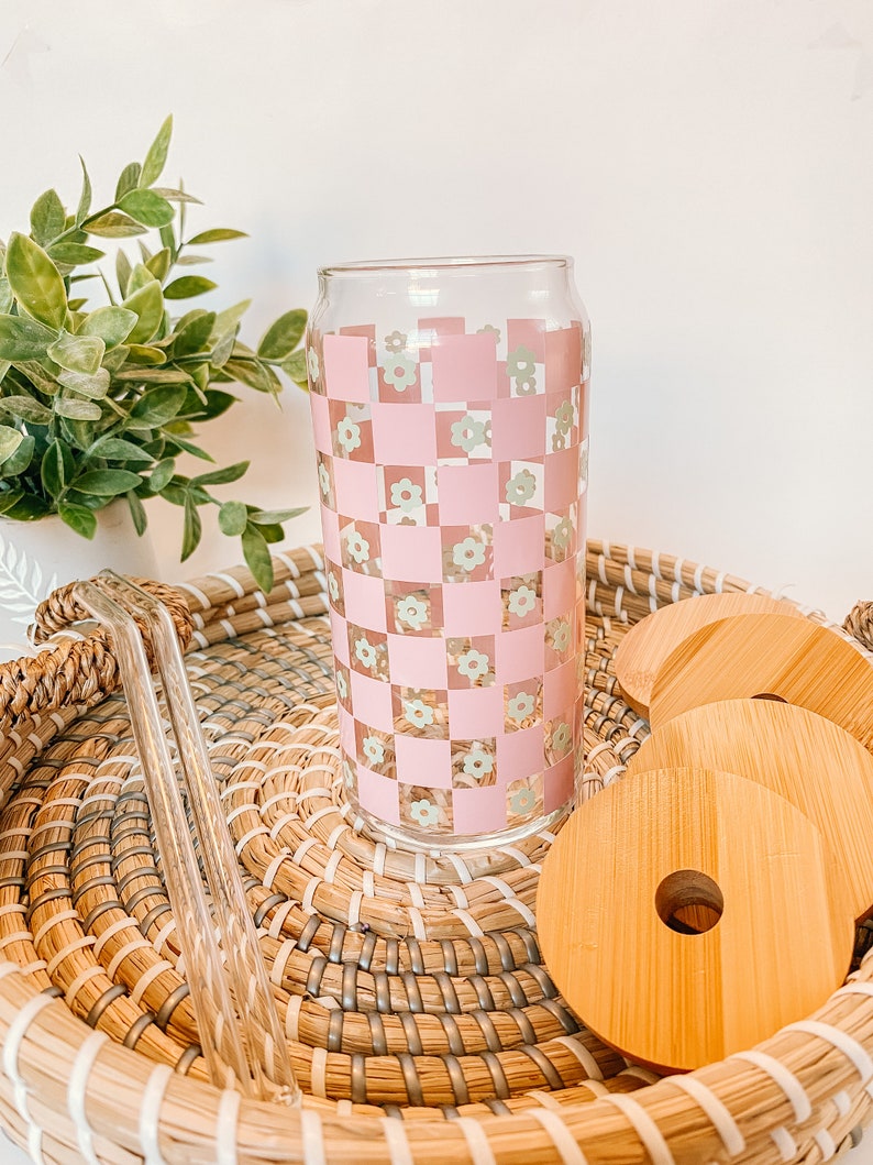 Checkers Glass Cup L Checkered Beer Can Glass L Retro Coffee - Etsy