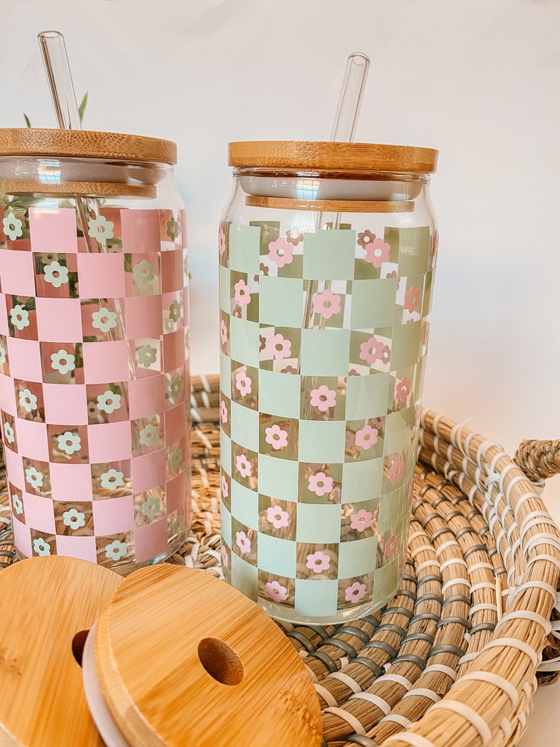 Checkers Glass Cup L Checkered Beer Can Glass L Retro Coffee - Etsy