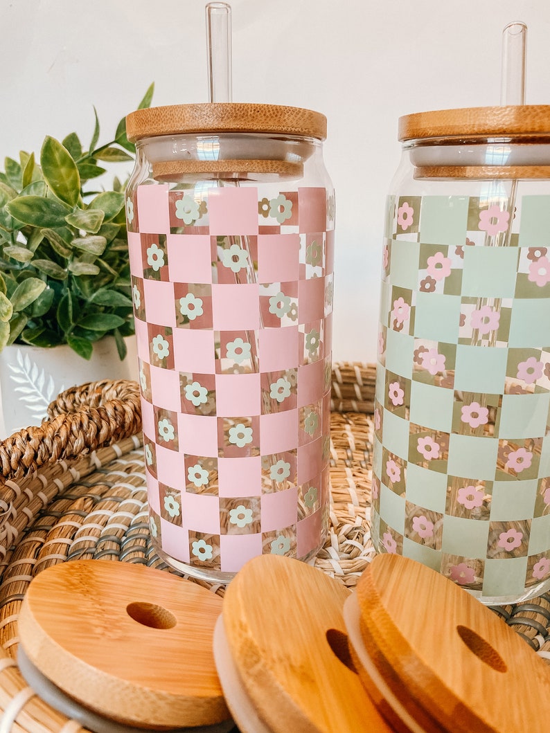 Checkers Glass Cup L Checkered Beer Can Glass L Retro Coffee - Etsy