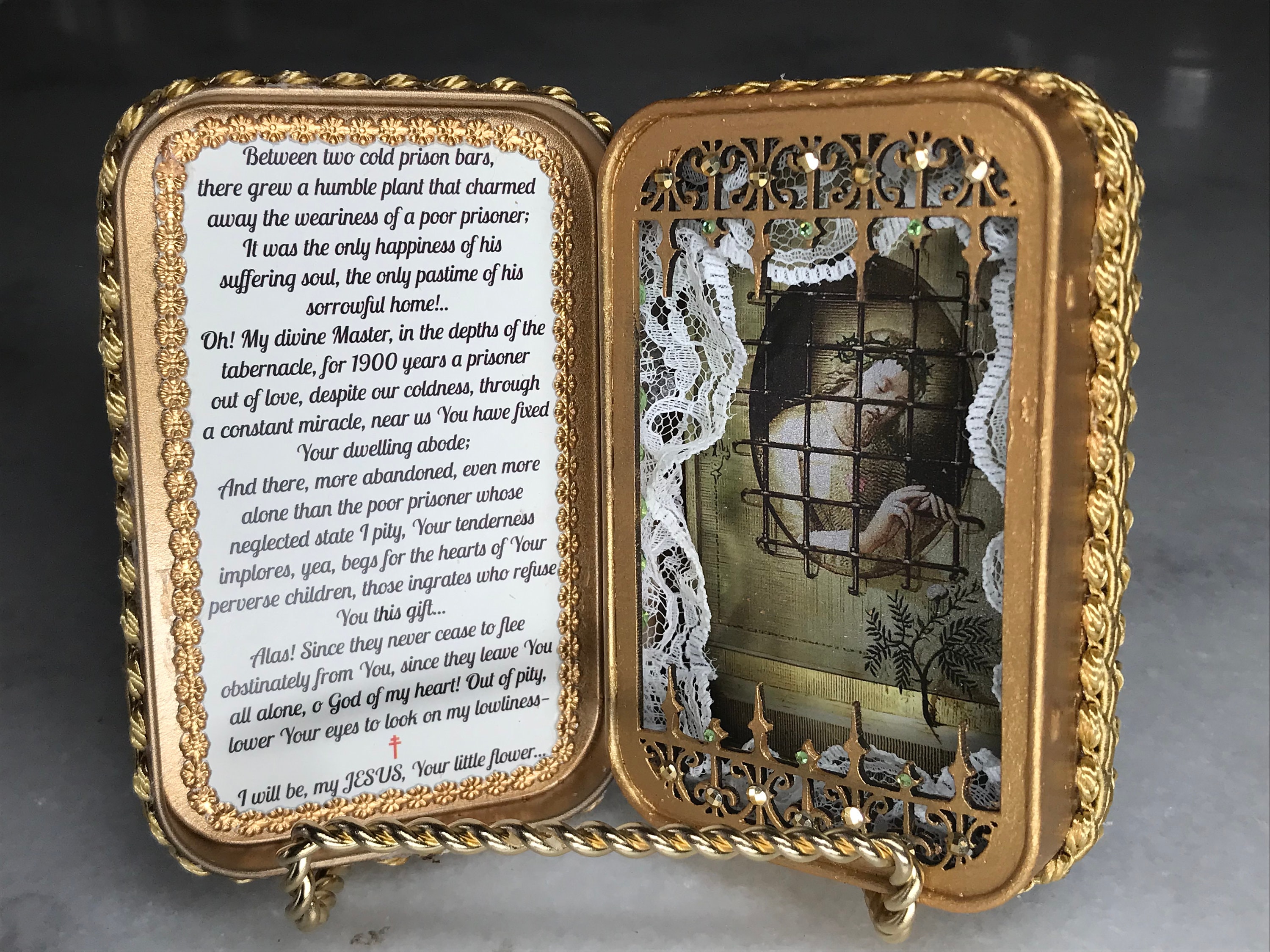 Abandoned Jesus Divine Prisoner Bronze Gold Tabernacle (shrine Tin Mini ...