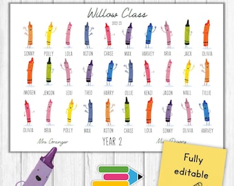 Personalised Crayons Print, End of Year Gift for Students, Teacher ...