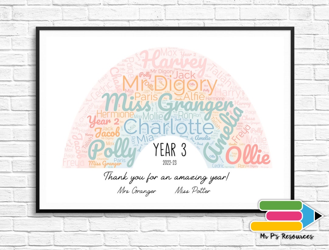 Rainbow Name Print, Personalised, End of Year/graduation Print, Class ...