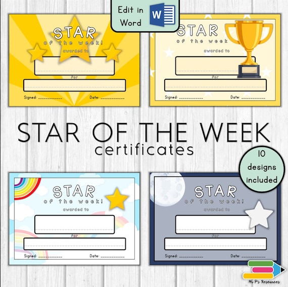Star of the Week Certificates bumper Pack - Etsy