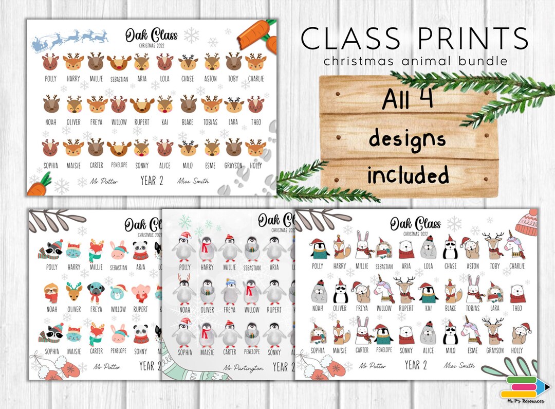 Christmas Class Prints - Animal Bundle - Reindeer, Mixed and Penguins ...