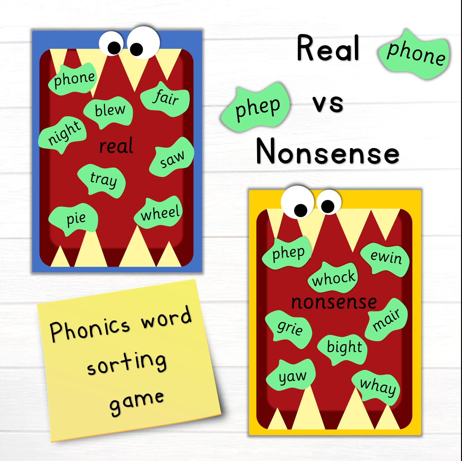 Phonics Word Sorting Game (screening Check Prep) - Monster - Etsy UK