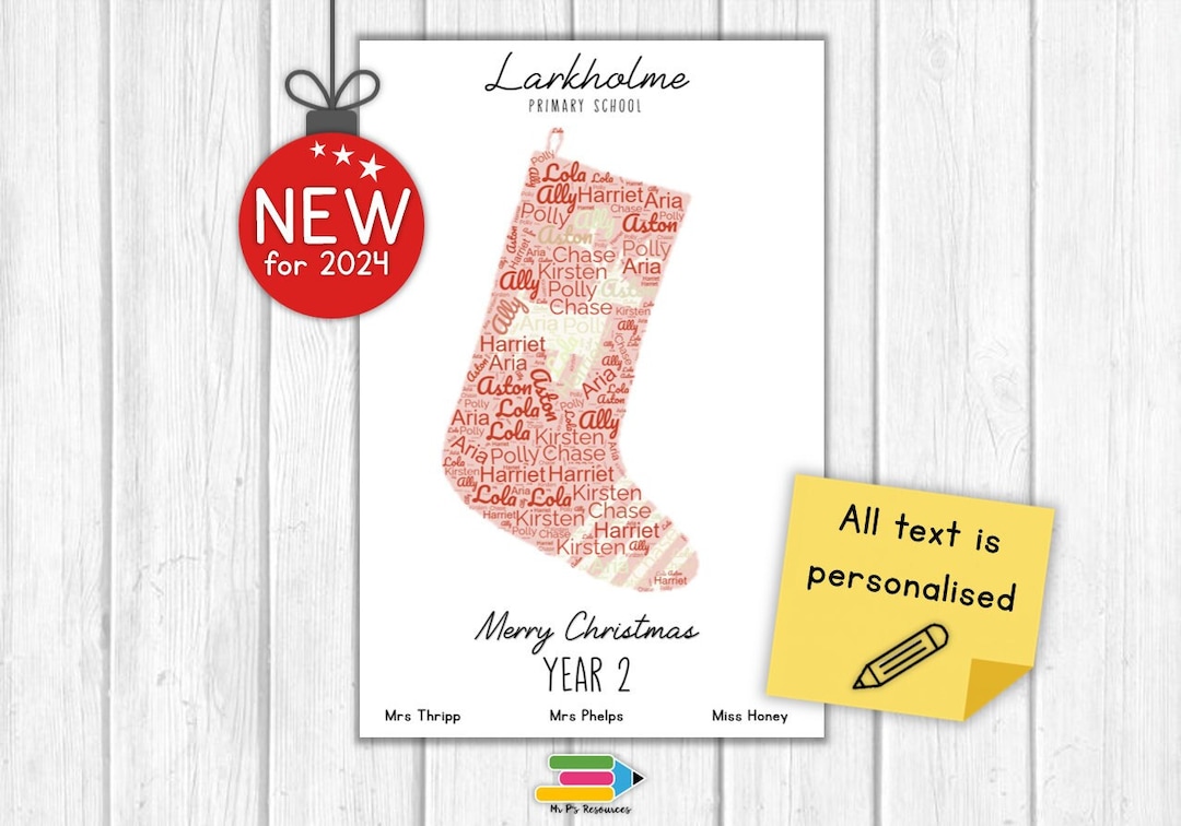 Personalised Christmas Stocking Print, Christmas Gift, Class Print ...