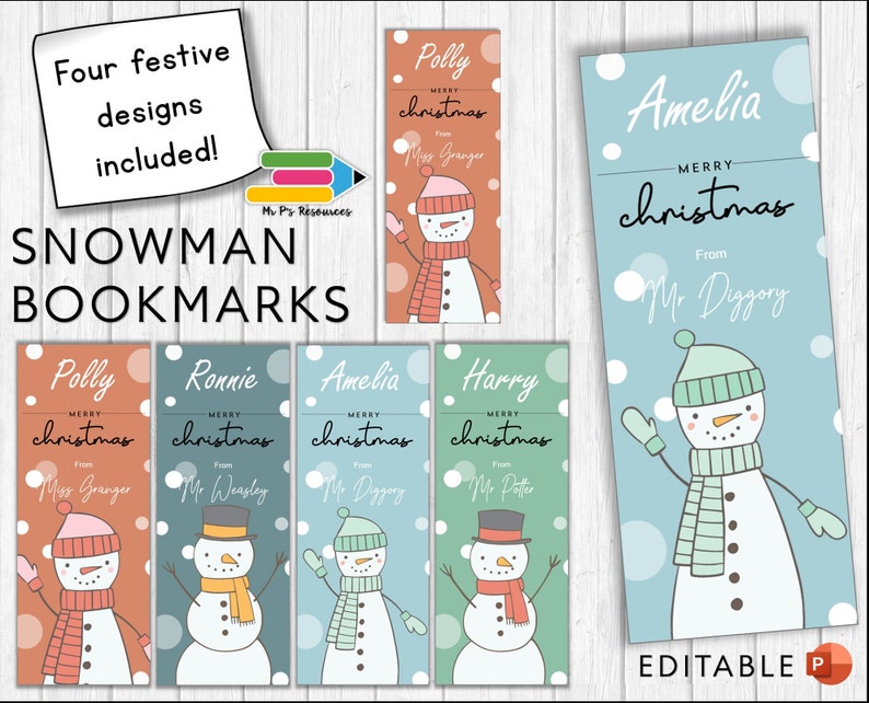 Editable Snowman Christmas Bookmarks - Etsy