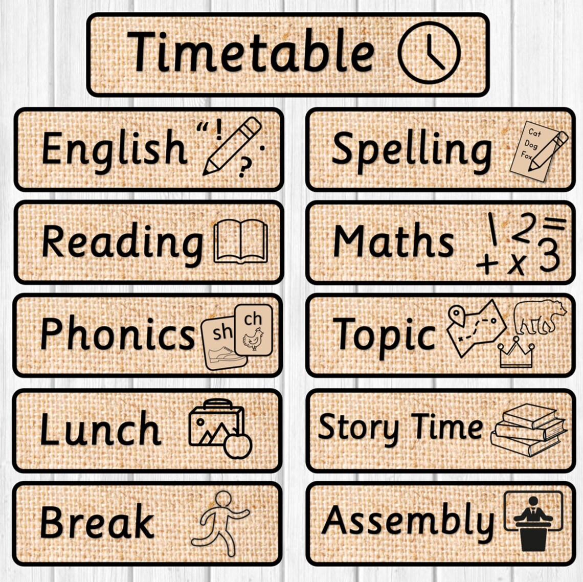 Hessian Visual Timetable digital - Etsy UK